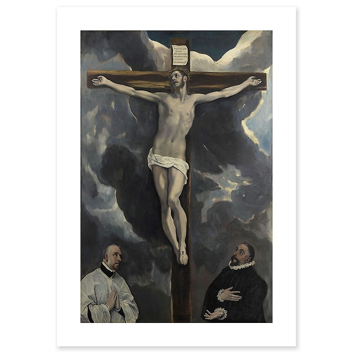 Christ on the Cross worshipped by two donors (canvas without frame ...