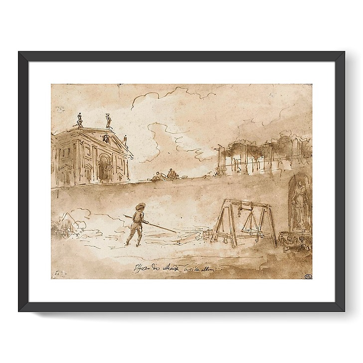 Man working with lime, in front of the Albani villa (framed art prints ...