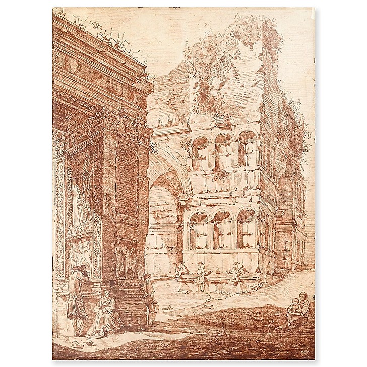 Several people among ancient ruins (acrylic panels) · Louvre Shop